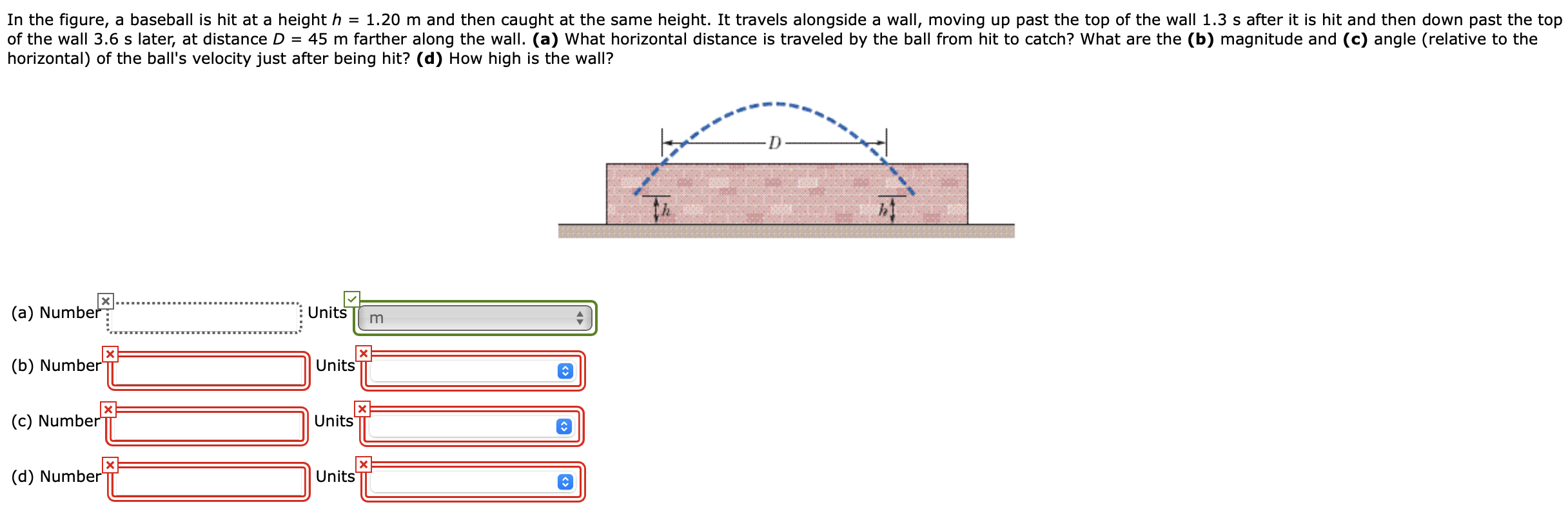 Solved In the figure, a baseball is hit at a height h = 1.20 | Chegg.com