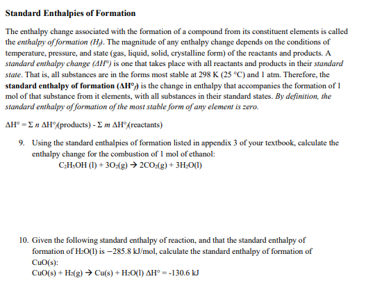 Solved Standard Enthalpies of Formation The enthalpy change | Chegg.com