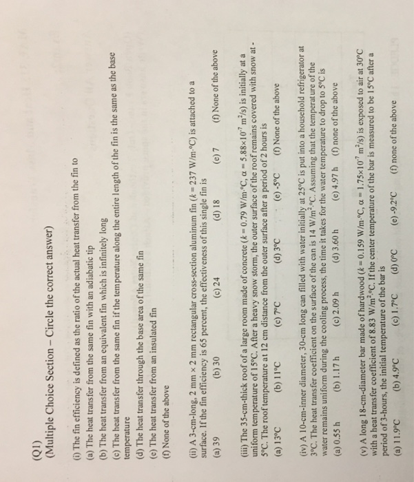 Solved (Q1) (Multiple Choice Section-Circle the correct | Chegg.com
