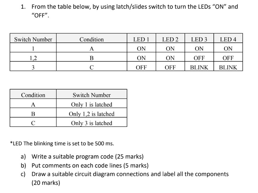 Solved From the table below, by using latch/slides switch to | Chegg.com