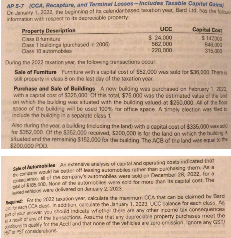 Solved AP 5-7 (CCA, Recapture, and Terminal Losses-Includes | Chegg.com