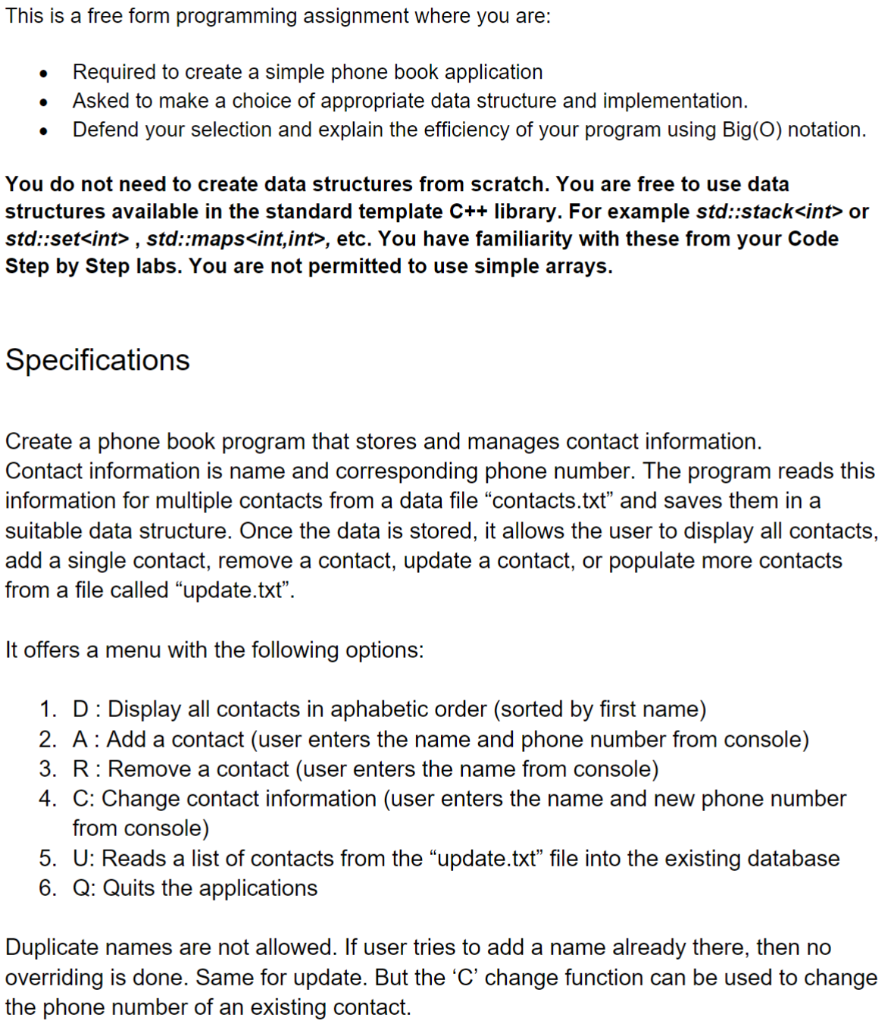Solved This is a free form programming assignment where you | Chegg.com