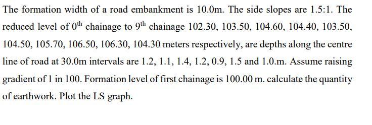 Solved The formation width of a road embankment is 10.0m. | Chegg.com