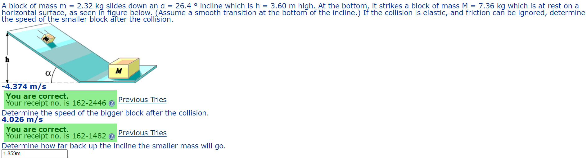 Solved the speed of the smaller block after the collision. | Chegg.com