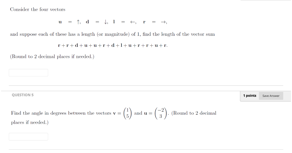 Solved Consider the four vectors u=↑,d=↓,l=←,r=→, and | Chegg.com