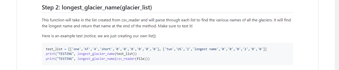 Solved Step 2: longest_glacier_name(glacier_list) This | Chegg.com