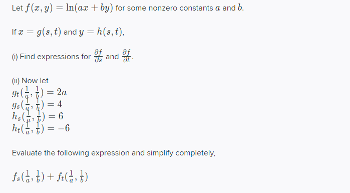 Solved Let f(x,y) = ln(ax +by) for some nonzero constants a | Chegg.com