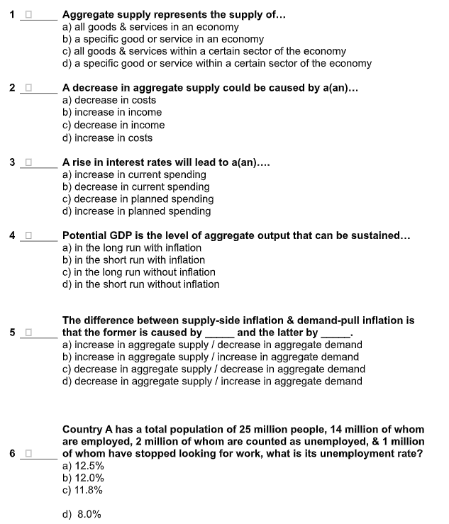 Solved 1 Aggregate supply represents the supply of... a) all | Chegg.com