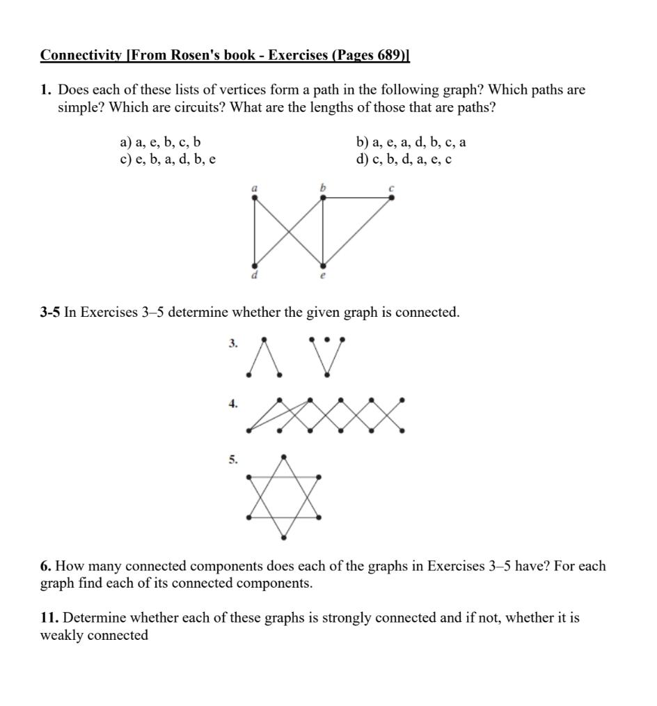 Solved Connectivity (From Rosen's book - Exercises (Pages | Chegg.com