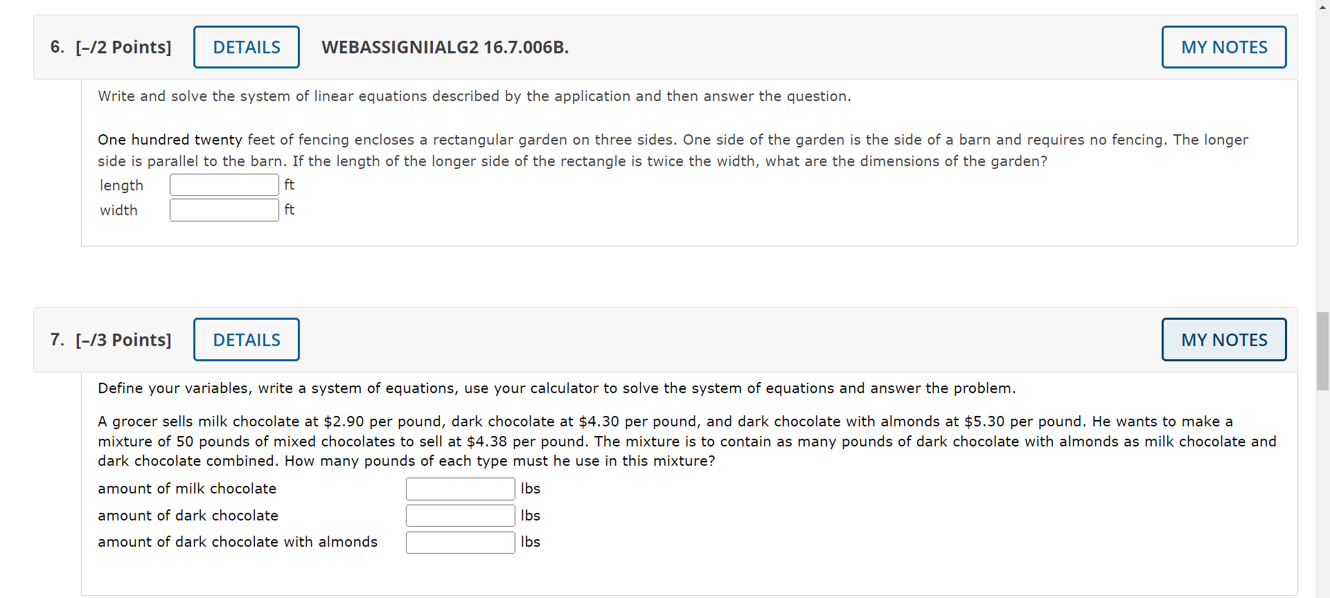 Solved 6. [-/2 Points] DETAILS WEBASSIGNIIALG2 16.7.006B. MY | Chegg.com