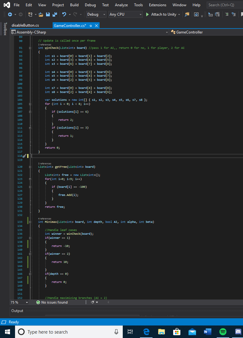 Solved Hi I am trying to make a tic tac toe game in unity | Chegg.com
