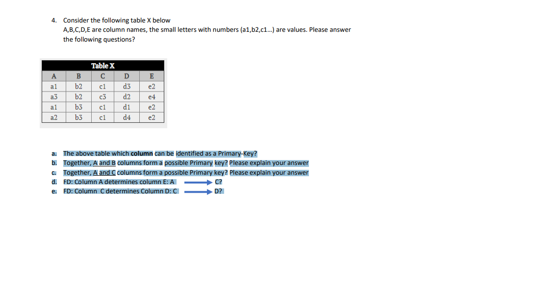 Solved Database: Consider the following table X below | Chegg.com