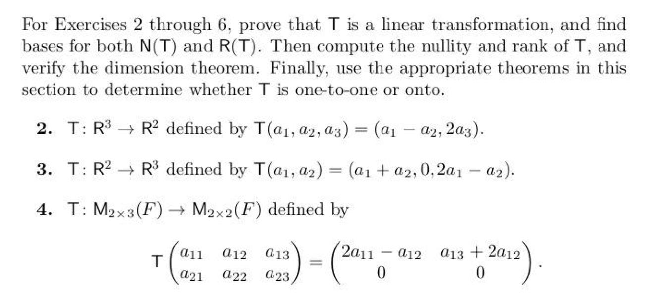 Solved For Exercises 2 through 6 , prove that T is a linear | Chegg.com