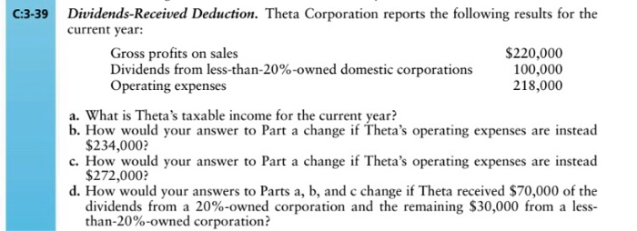C339 Dividends-Received Deduction. Theta Corporation | Chegg.com