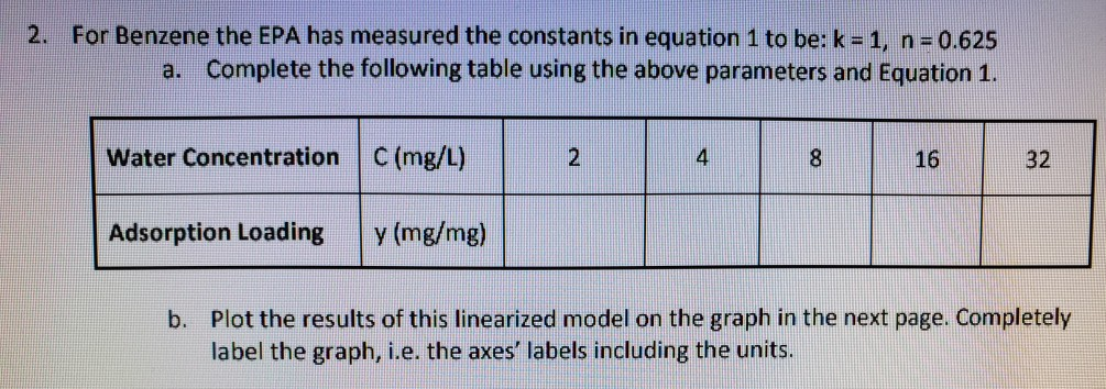 Solved 2. For Benzene the EPA has measured the constants in | Chegg.com