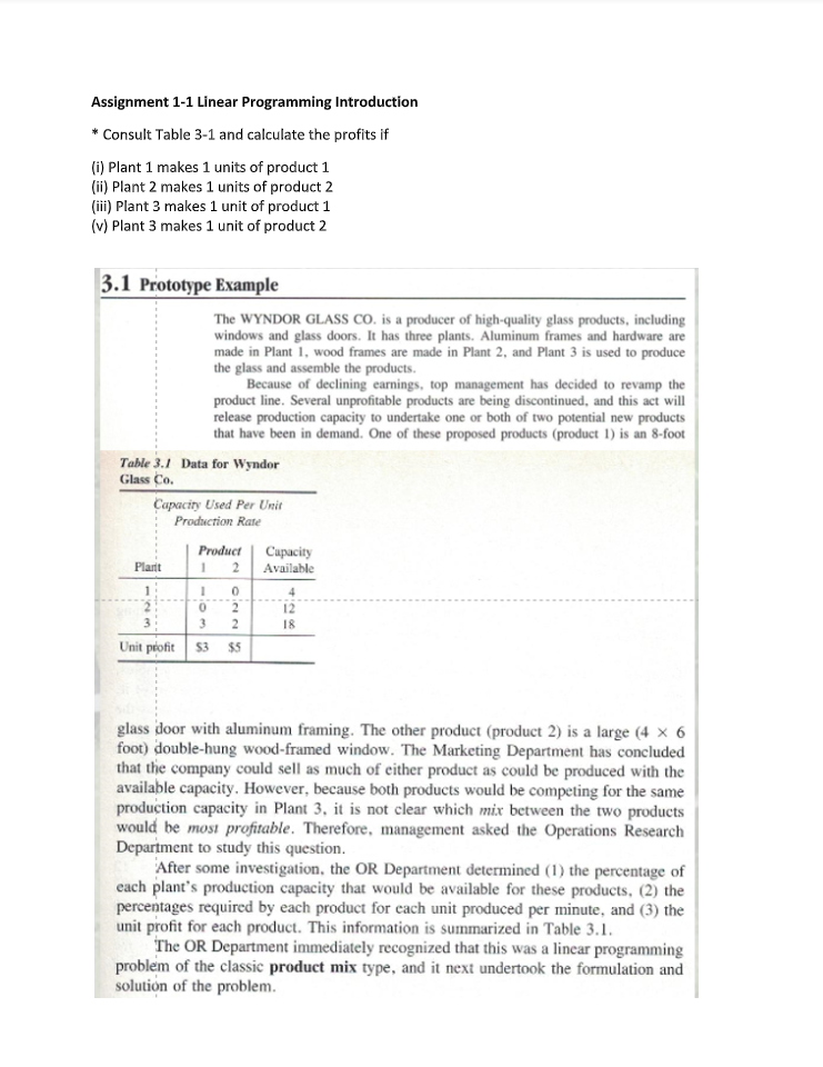 Solved Assignment 1-1 Linear Programming Introduction * | Chegg.com