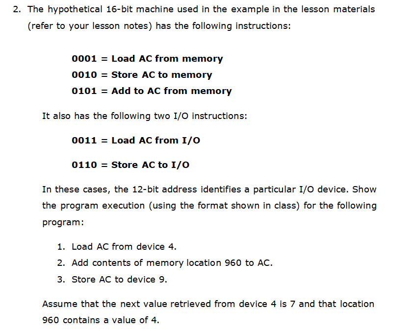 2. The hypothetical 16-bit machine used in the | Chegg.com