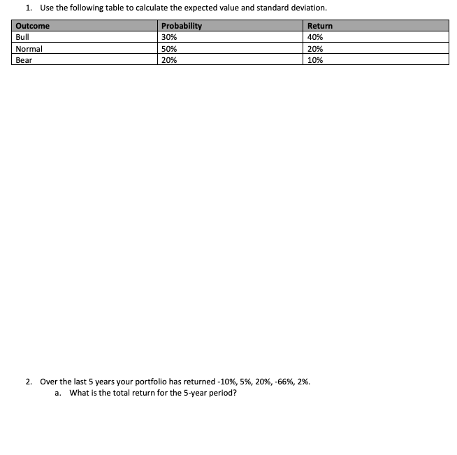 Solved 1. Use the following table to calculate the expected | Chegg.com