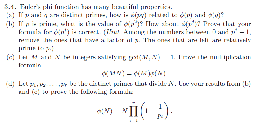 Solved 3.4. Euler's phi function has many beautiful | Chegg.com