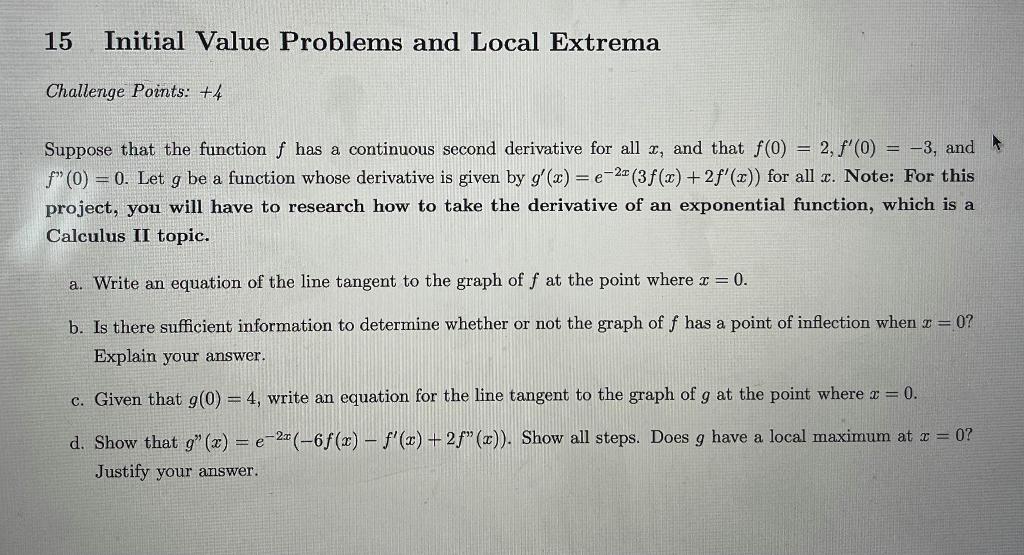 Solved 15 Initial Value Problems and Local Extrema Challenge | Chegg.com