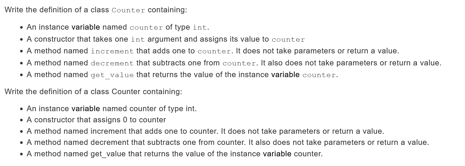 Solved Write the definition of a class Counter containing: • | Chegg.com