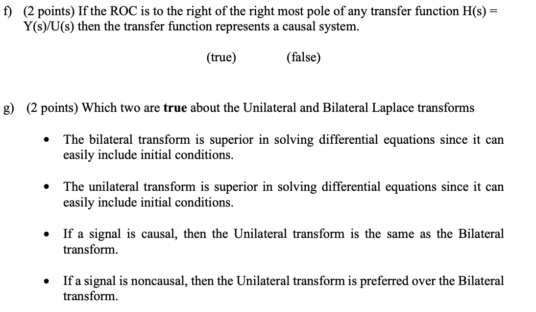 Solved a) (4 points) Given the unilateral Laplace transform | Chegg.com