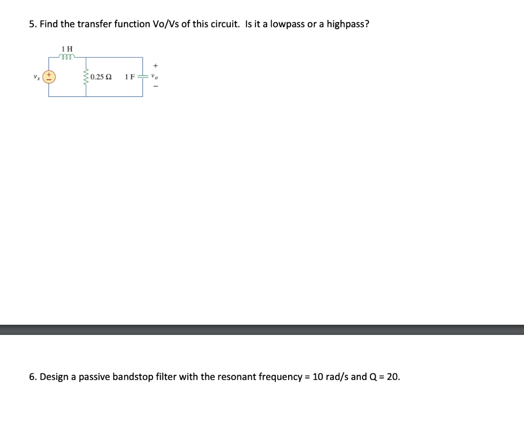 Solved 5. Find the transfer function Vo/Vs of this circuit. | Chegg.com