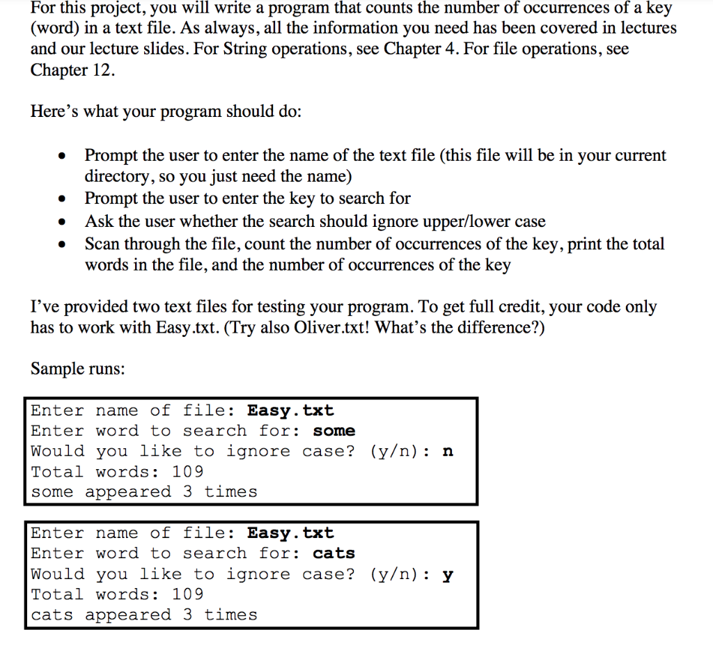 For this project, you will write a program that | Chegg.com
