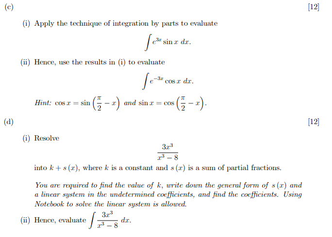 Solved [12] (i) Apply the technique of integration by parts | Chegg.com