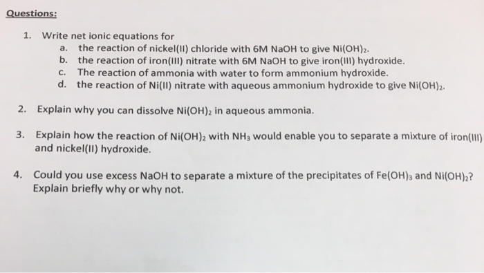 Solved Questions: 1. Write net ionic equations for a. b. C. | Chegg.com