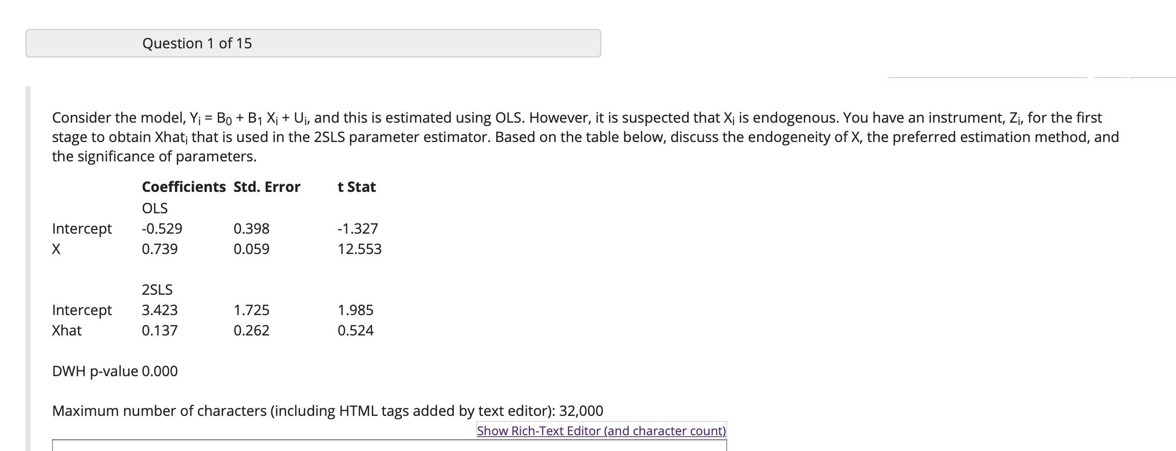 Solved Question 1 of 15 Consider the model, Y; = Bo + B1 Xi | Chegg.com