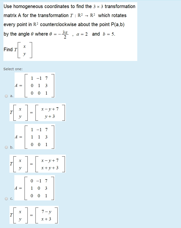 Solved Use homogeneous coordinates to find the 3 x 3 | Chegg.com