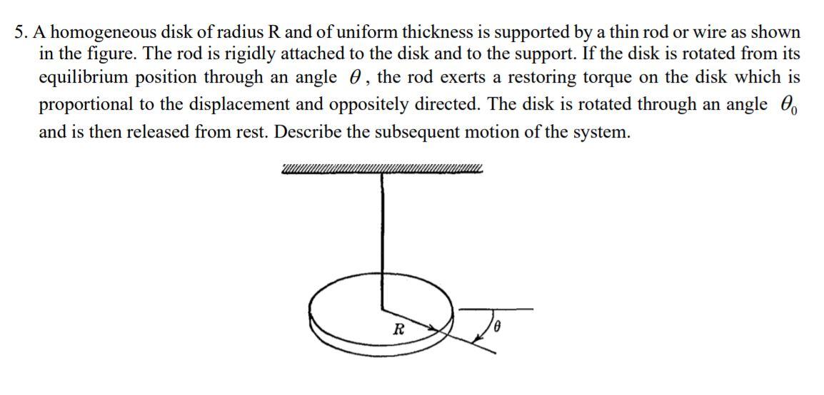 Solved 5. A homogeneous disk of radius R and of uniform | Chegg.com