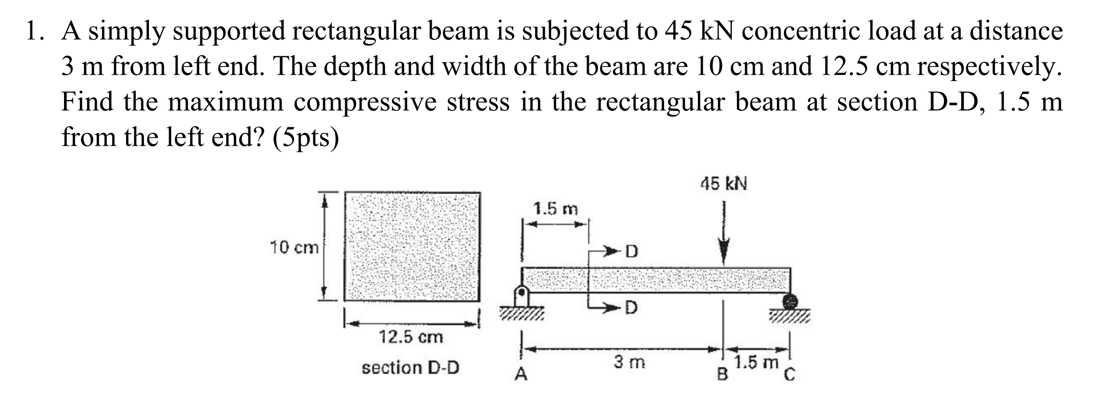 Solved 1. A simply supported rectangular beam is subjected | Chegg.com