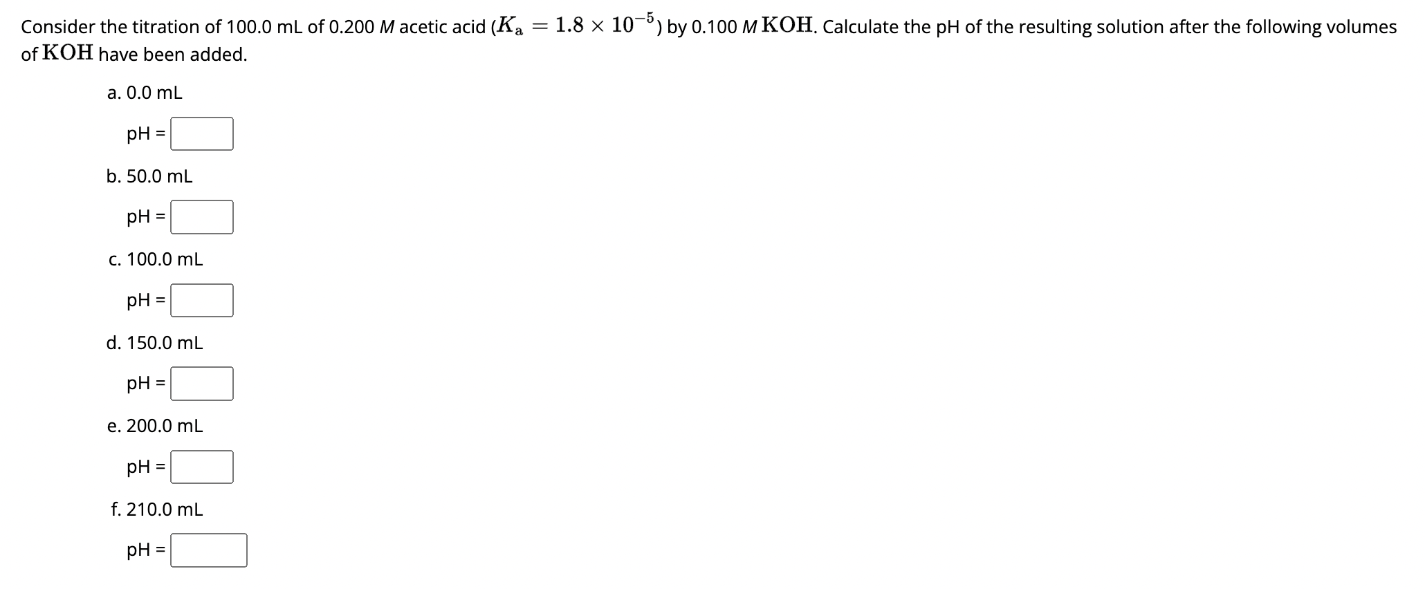 Solved Consider the titration of 100.0 mL of 0.200M acetic | Chegg.com