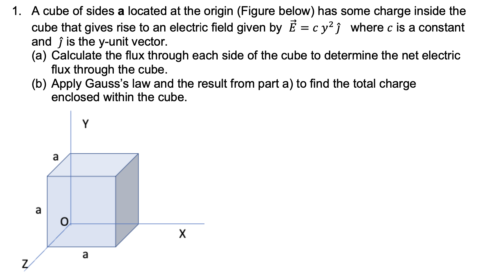 Solved 1. A cube of sides a located at the origin (Figure | Chegg.com