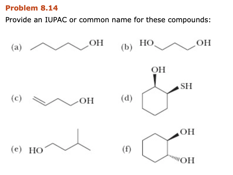 Solved Problem 8.14 Provide an IUPAC or common name for | Chegg.com