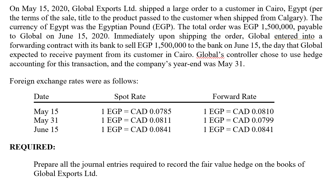 Solved On May 15, 2020, Global Exports Ltd. shipped a large | Chegg.com