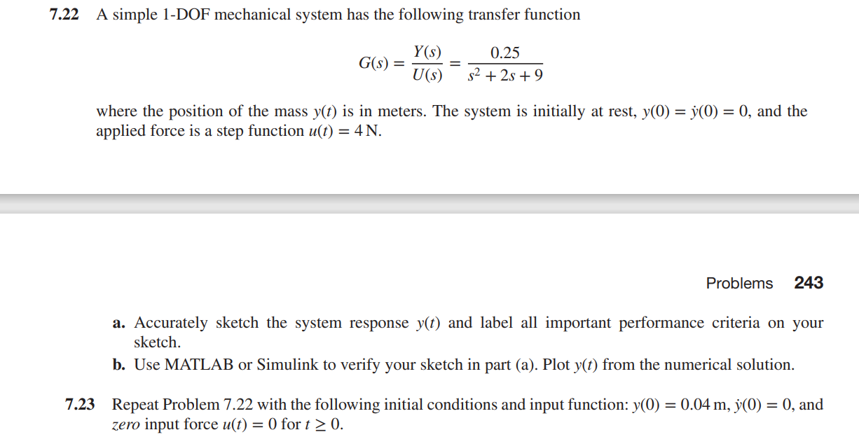 Solved 7.22 A simple 1-DOF mechanical system has the | Chegg.com