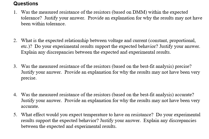 Solved Table 10-1: Resistor experimental results Resistor 1 | Chegg.com