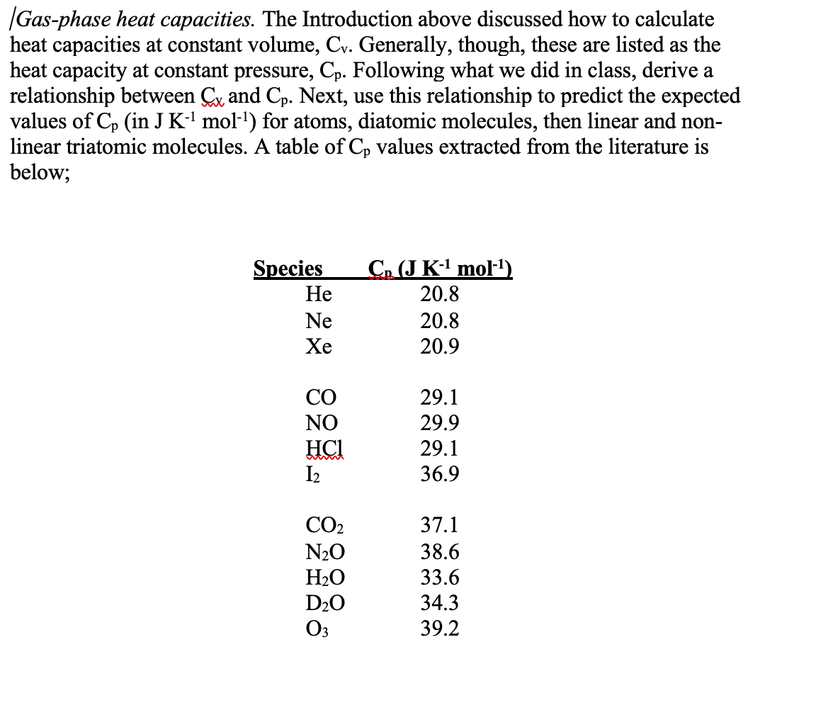 Solved /Gas-phase heat capacities. The Introduction above | Chegg.com