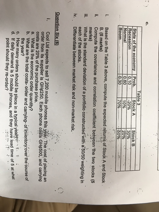 Solved C. Table 3 Stock A Stock B State of the economy Prob | Chegg.com