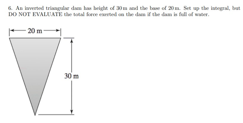 Solved 6. An inverted triangular dam has height of 30 m and | Chegg.com