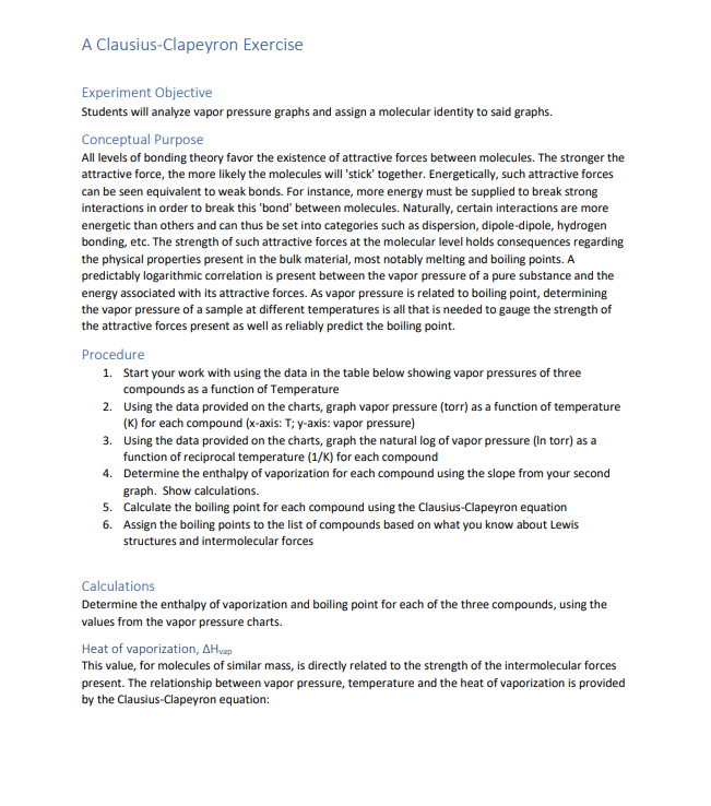 Solved A Clausius-Clapeyron Exercise Experiment Objective | Chegg.com