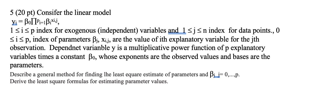 5 ﻿Consider the linear model1≤i≤p ﻿index for | Chegg.com