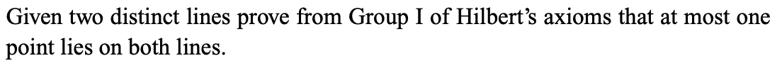 Solved Given two distinct lines prove from Group I of | Chegg.com