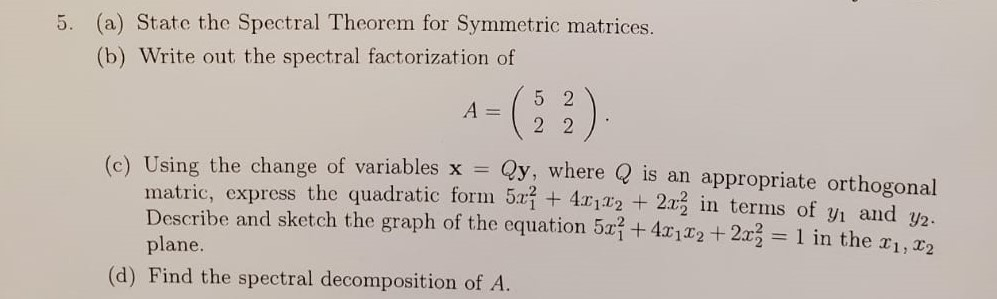 Solved 5 A State The Spectral Theorem For Symmetric