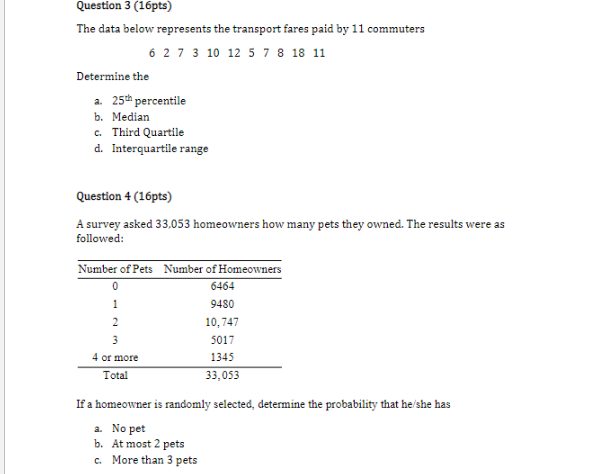 Solved Question 3 (16pts)The data below represents the | Chegg.com