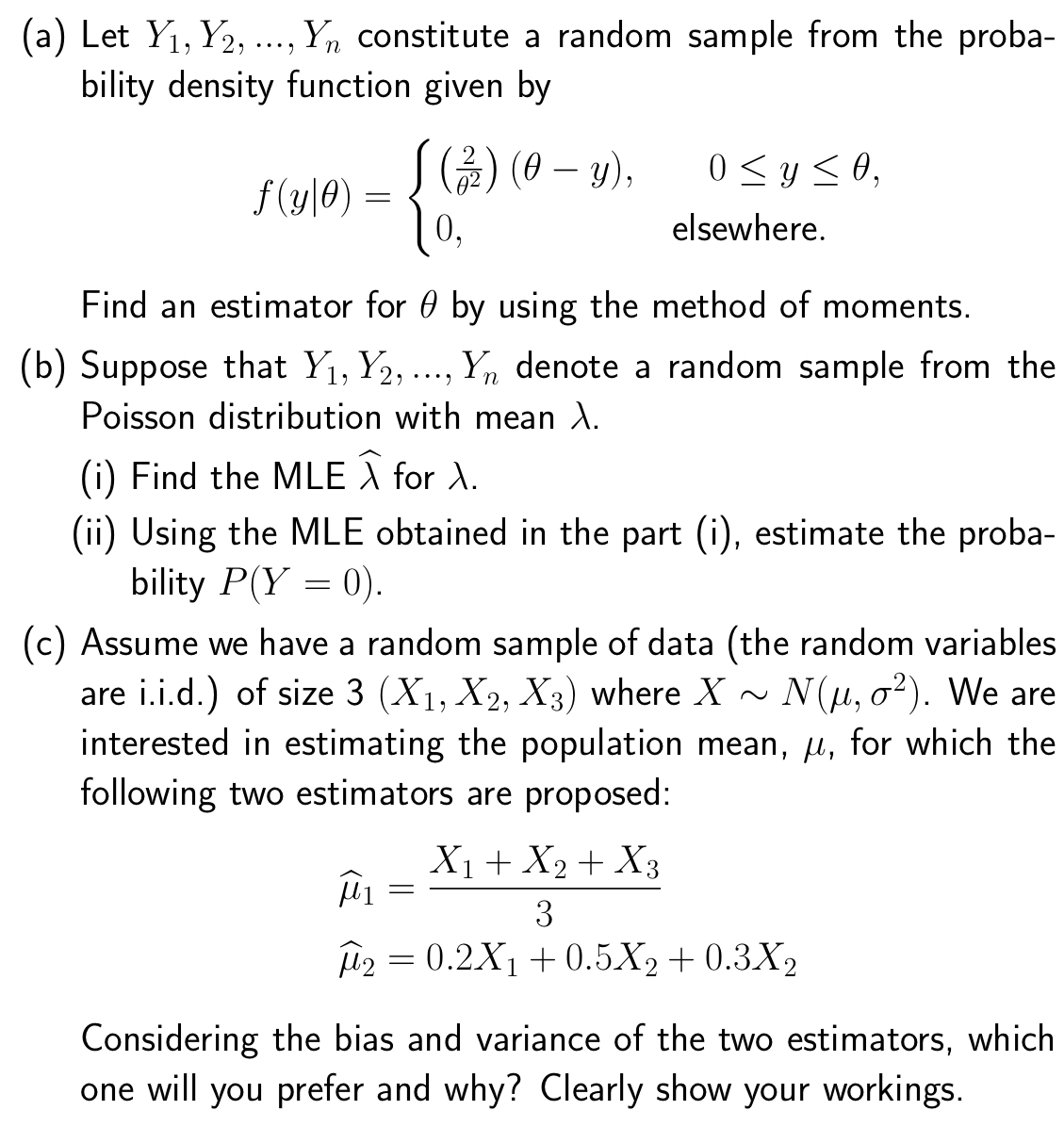 Solved (a) Let Y1,Y2,…,Yn constitute a random sample from | Chegg.com