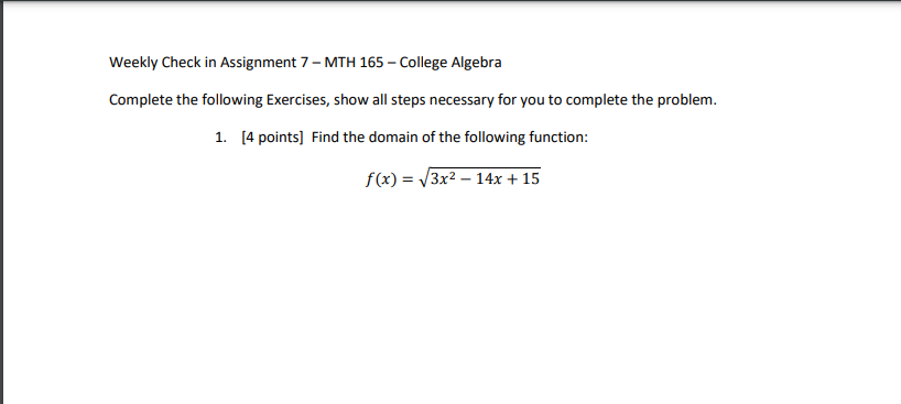 Solved Weekly Check in Assignment 7 - MTH 165 - College | Chegg.com